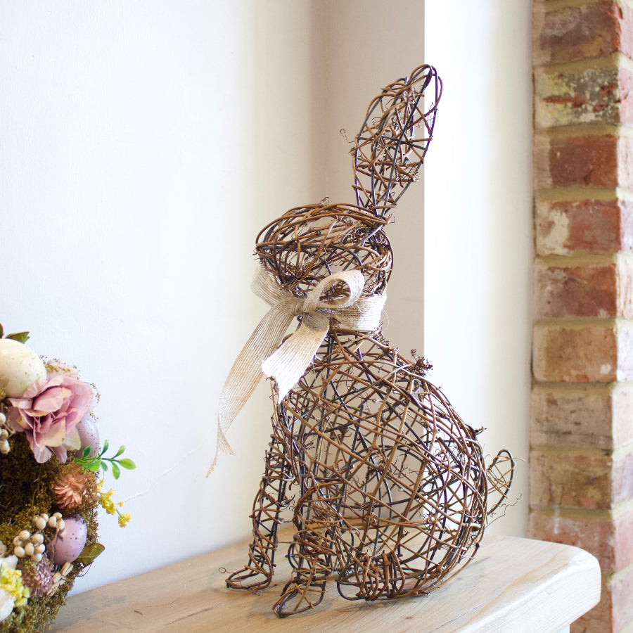 Free Standing Rattan Rabbit With Bow – The Little Kent Barn Company Ltd